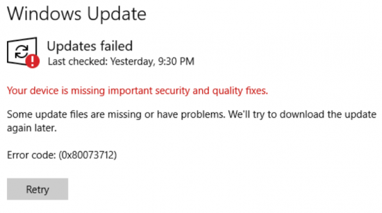 Fixes: "Your Device Is Missing Important Security and Quality Fixes" Error